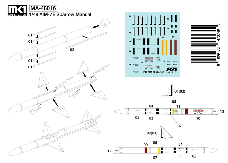 AIM-7E sparrow missile set (x2)
