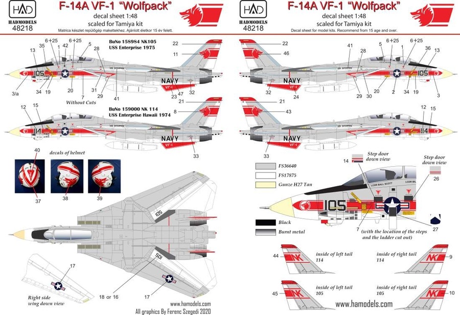 F-14A VF-1 Wolfpack decal sheet
