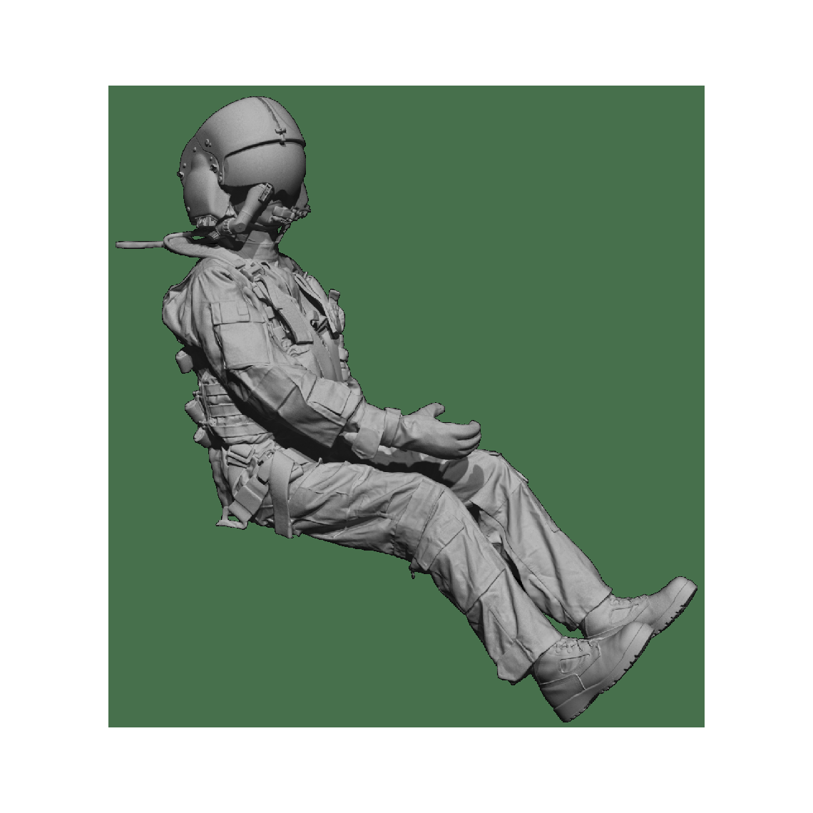 AH-64D US Army helicopter pilot, visor down, hands on sticks with ...