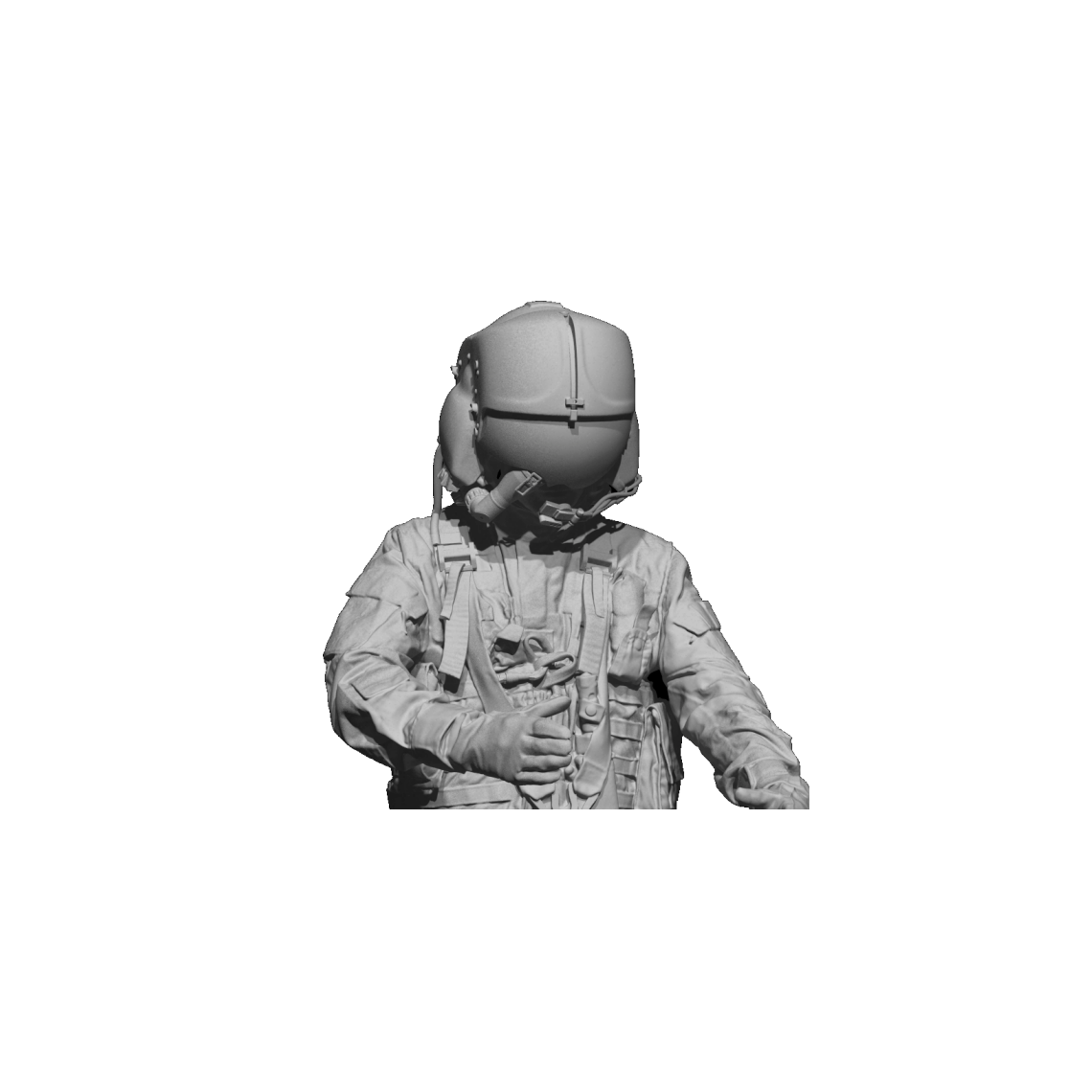 AH-64D US Army helicopter gunner, visor down, hands on TADS display ...