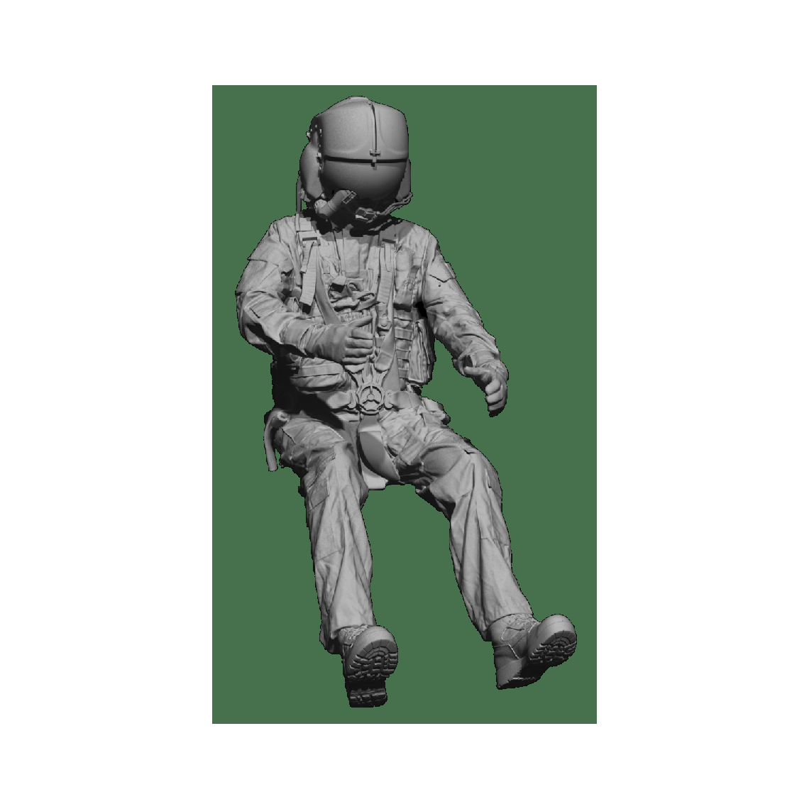 AH-64D US Army helicopter gunner, visor down, hands on TADS display ...