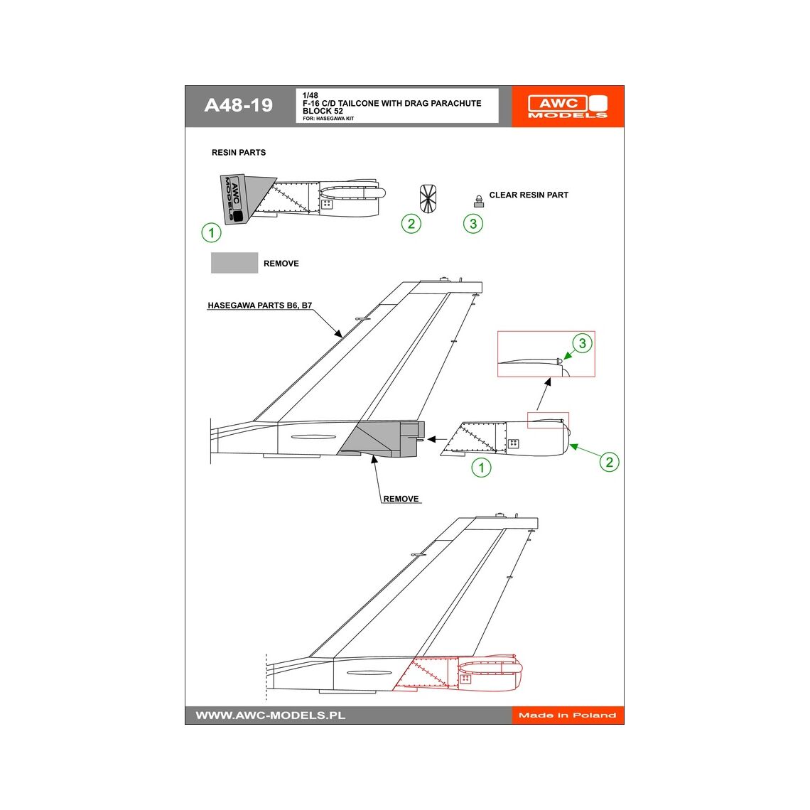 F-16C/D Tailcone with drag chute for Block 52 AWC-Models A48-19 1:48