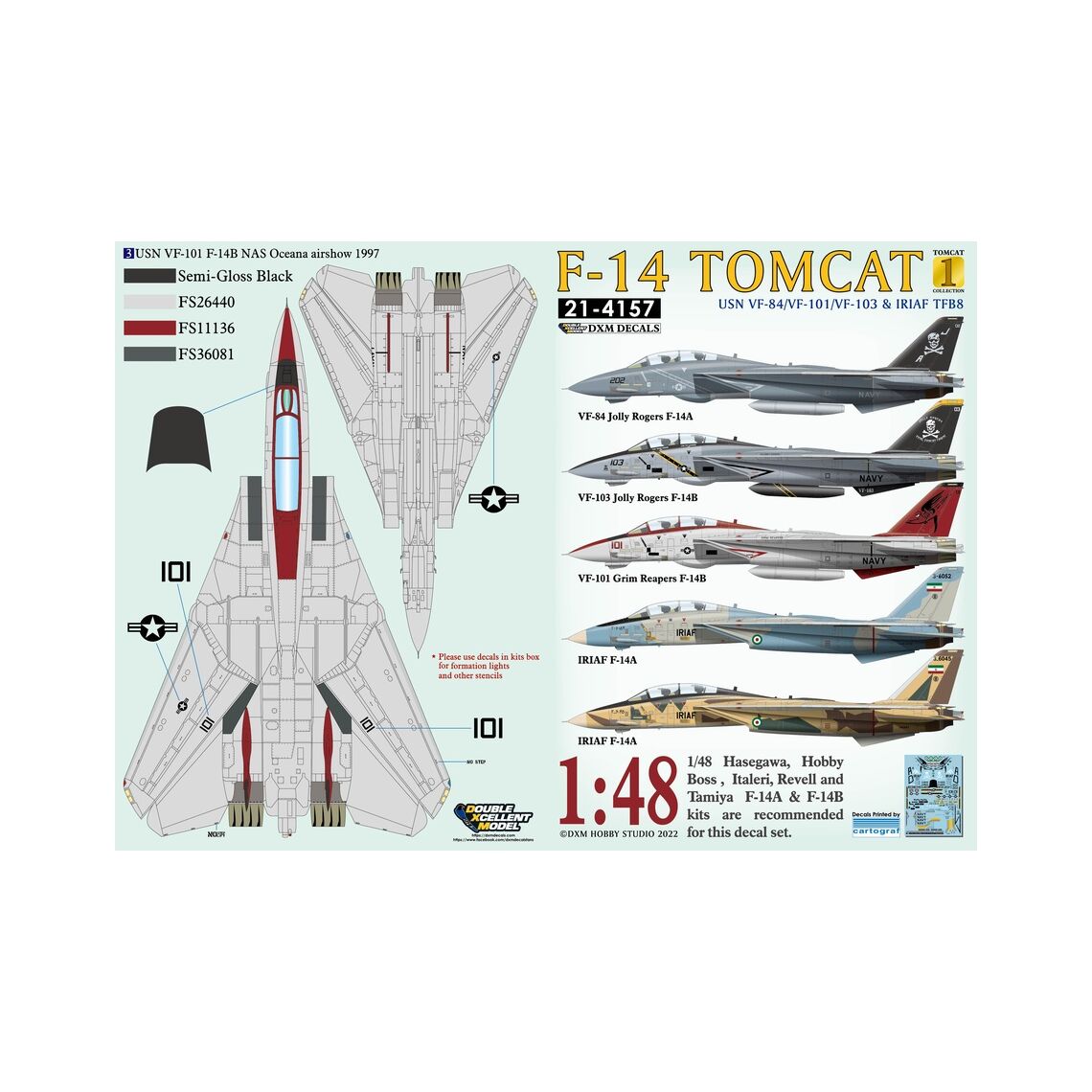 F-14A/B USN VF-84/101/103/ & IRIAF Collection 1 DXM Decals 21-4157 1:48