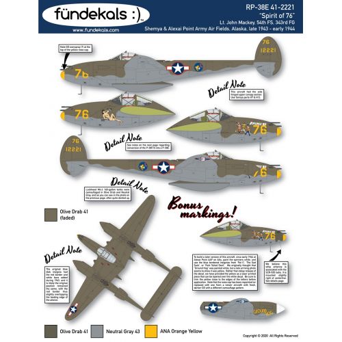 P-38 E/F/G/H decal set
