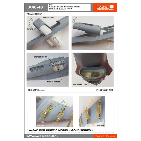 F-16C/D Air Intake NSI/ SmallMouth Block 25/32/42/52/SUFA AWC-Models A48-48 1:48