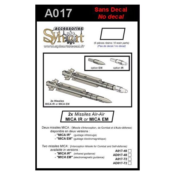 2x MICA missiles (EM or IR versions) (no decals)