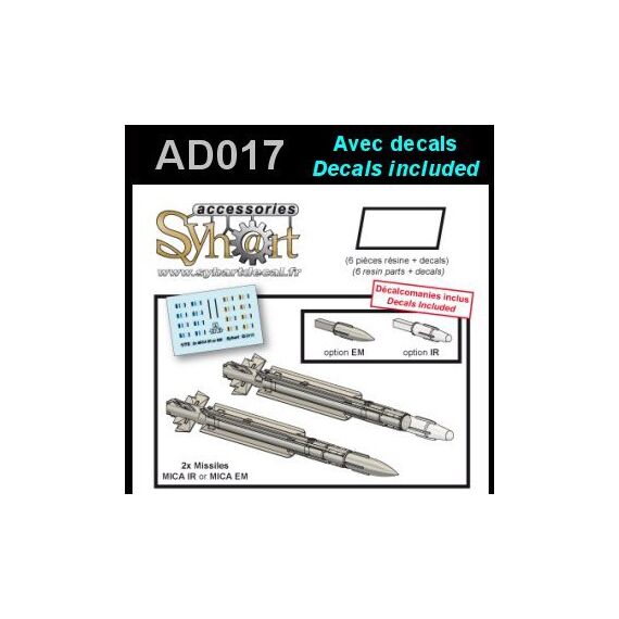 2x MICA missiles (EM or IR versions) (with decals)