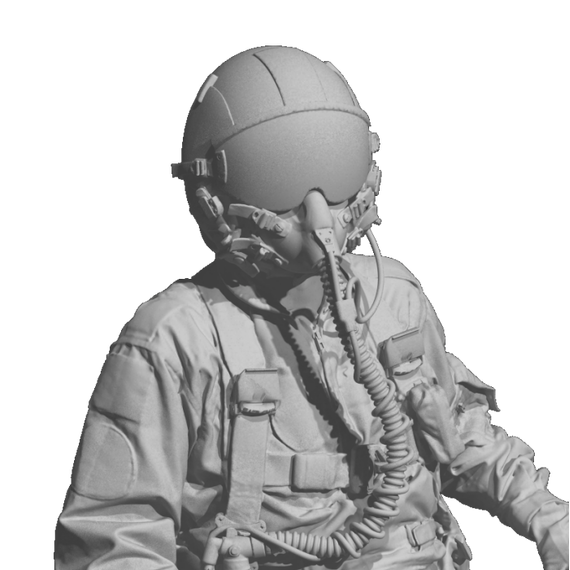 USAF modern F-16 pilot seated 4 with HGU-55 helmet, MBU-12 mask, hands ...