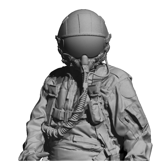 USAF modern F-15 pilot seated 6 with HGU-55 helmet, MBU-12 mask ...