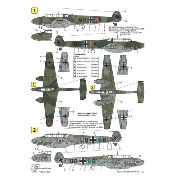 Bf 110C decal sheet