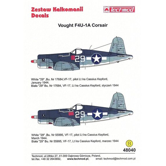 F4U-1A Corsair decal sheet