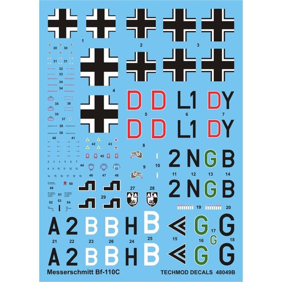 Bf 110C decal sheet
