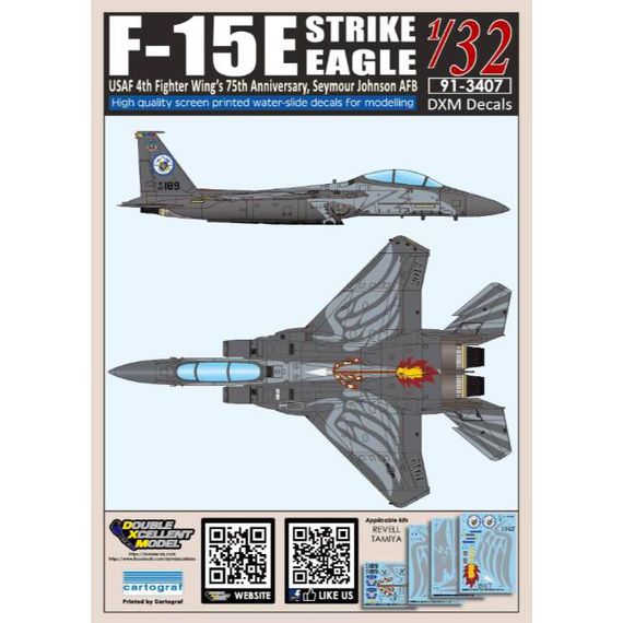 F-15E USAF 4FW's 75th Anniversary, SJ AB DXM Decals 91-3407 1:32