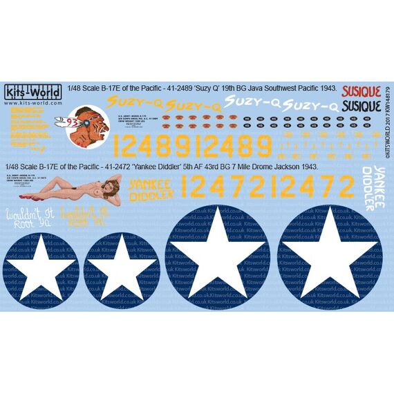 B-17E Flying Fortress Decal Sheet 'Suzy Q' & 'Yankee Diddler'