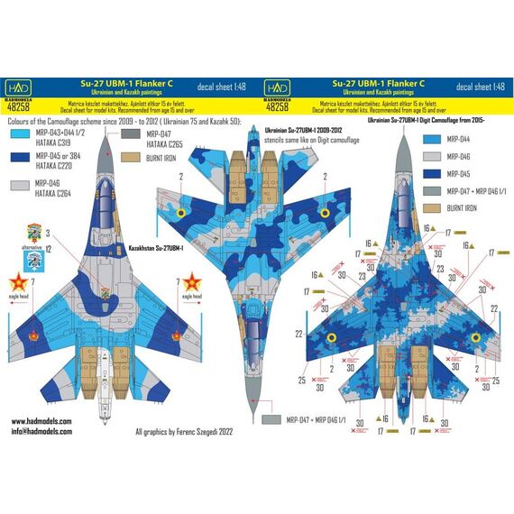 Su-27UBM-1 Ukrainian and Kazakh painting schemes decal sheet