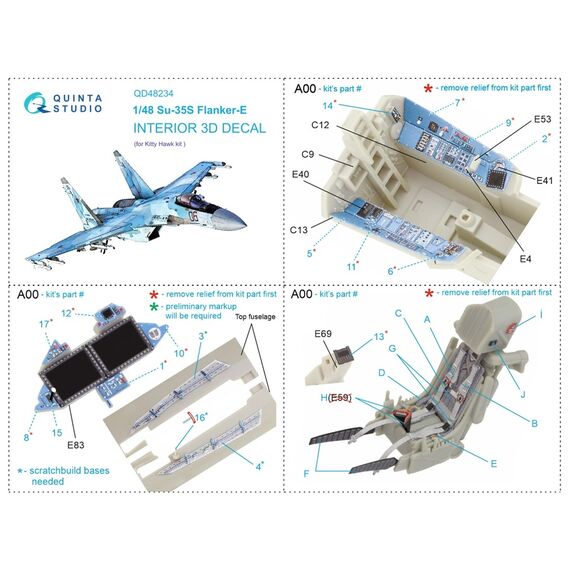 Su-35S 3D-Printed & coloured Interior on decal paper for the KittyHawk kit