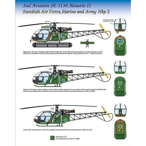 Sud Aviation SE 3130 Alouette II in Swedish Airforce, Marine and Army Hkp2