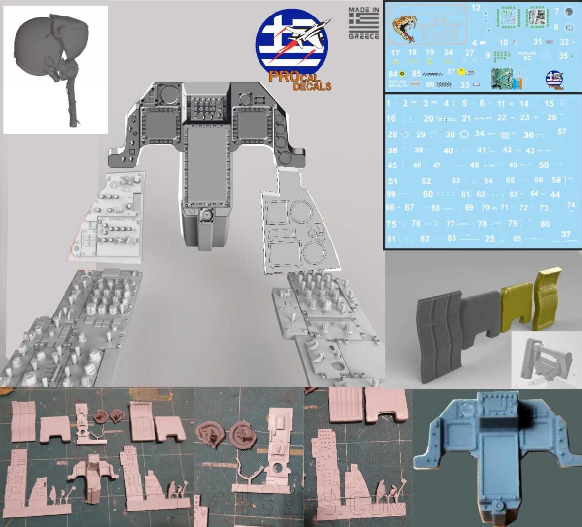 F-16 Viper Cockpit late 1/12 Conversion set + JHMCS Helmet