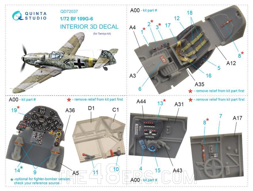 Bf-109G-6 cockpit 3D decal Quinta Studio QD72037 1:72