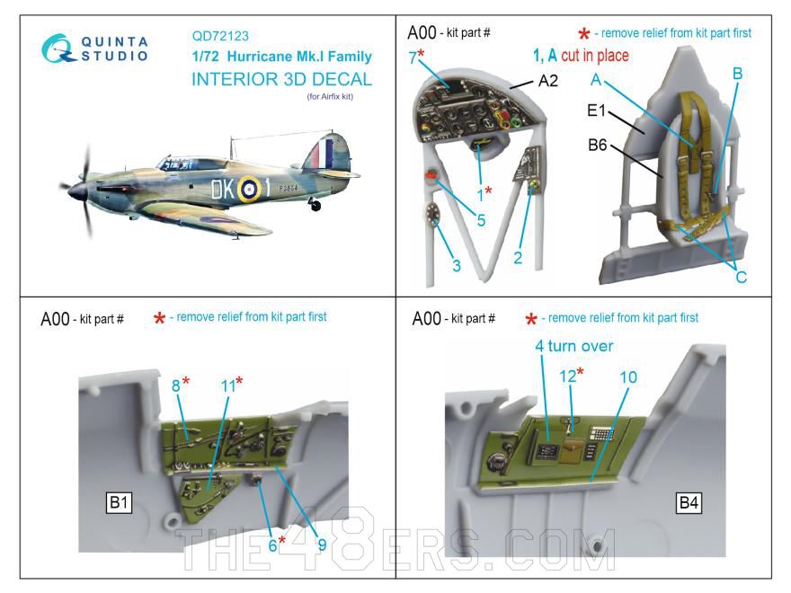 Hurricane Mk.I cockpit 3D decal Quinta Studio QD72123 1:72