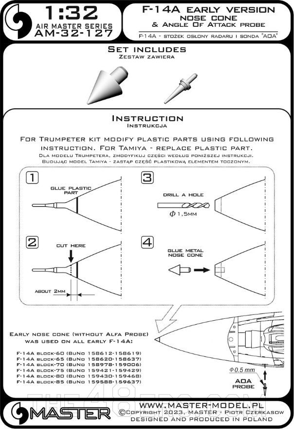 F-14A Early nose cone + AOA probe Master AM-32-127 1:32