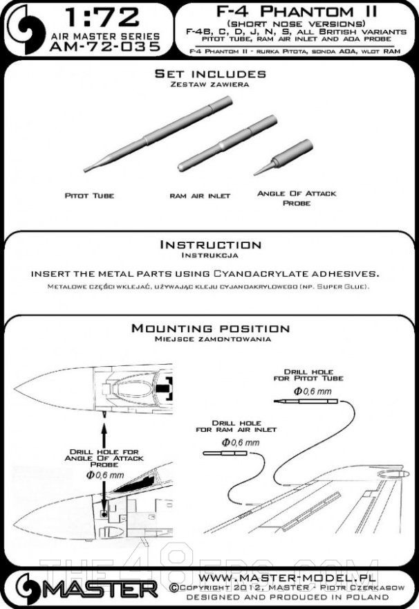 F-4 pitot tube, ram air inlet, AOA probe Master AM-72-035 1:72