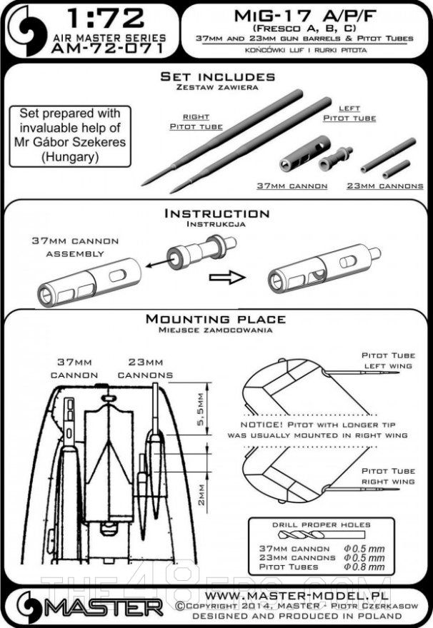 MiG-17A/P/F armament + pitot tube Master AM-72-071 1:72