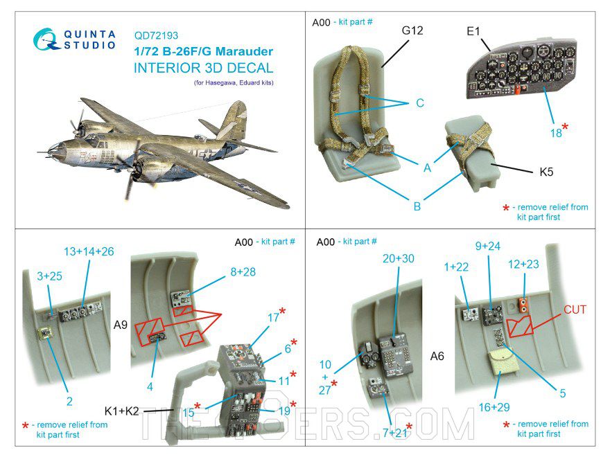B-26F/G Marauder cockpit 3D decal Quinta Studio QD72193 1:72