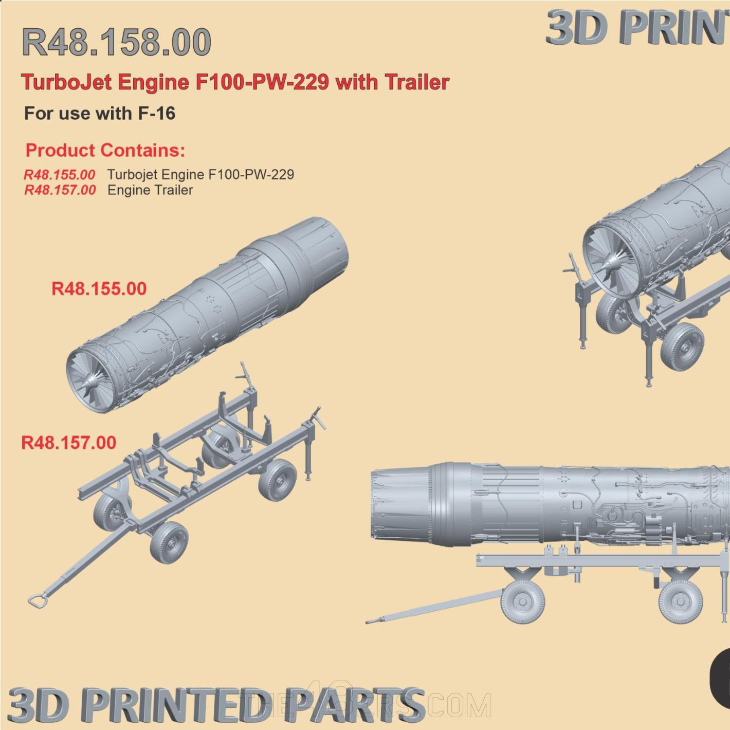 F-16 Turbo jet engine F100-PW-229 with trailer