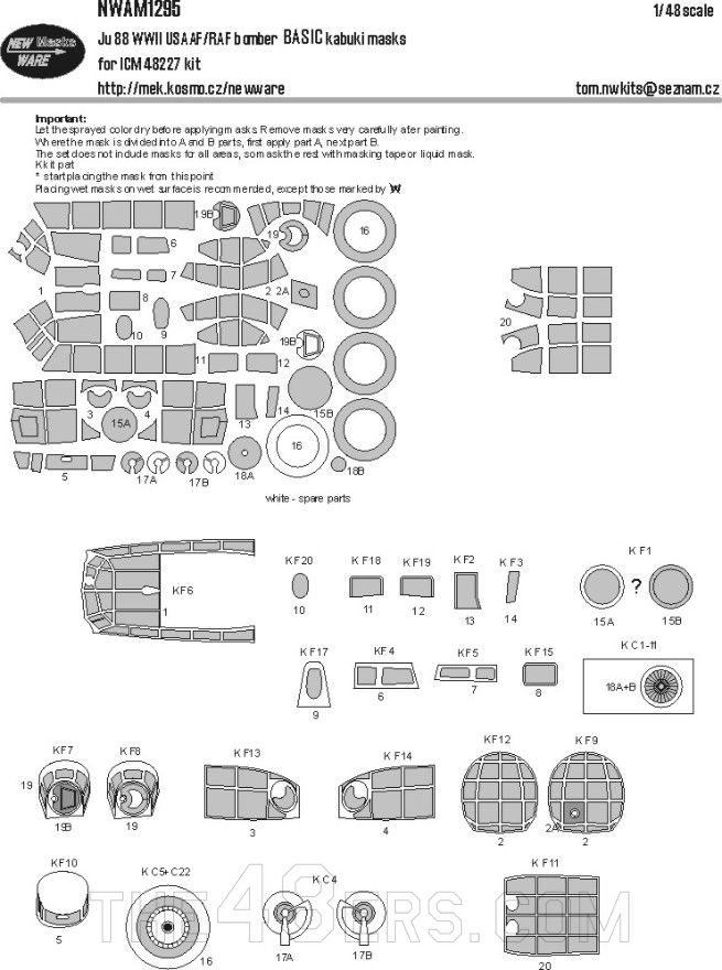Ju 88 USAAF/RAF basic kabuki masks New Ware NWAM1295 1:48