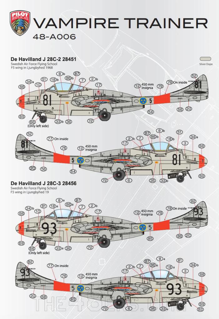 J28 C Vampire in Swedish Air Force Pilot-Replicas 48A006 1:48