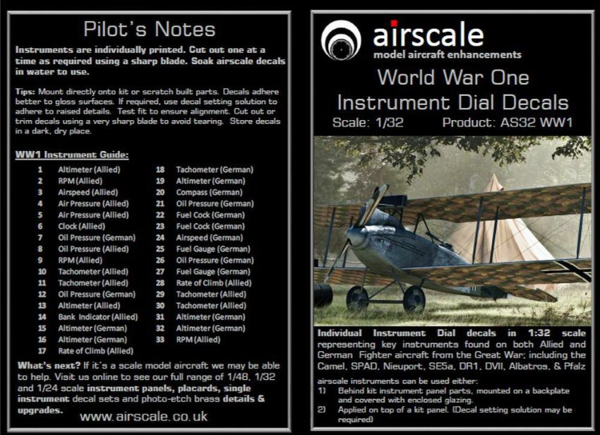 WW1 Allied & German Instruments Airscale AS32 WW1 1:32