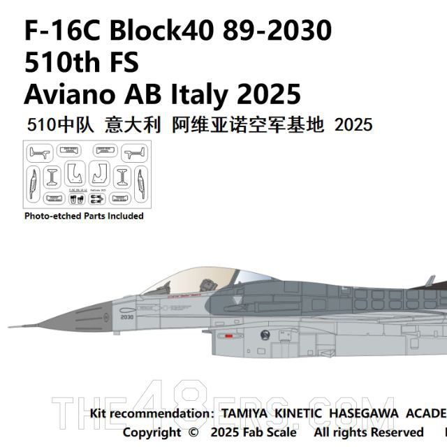 F-16C Block40 89-2030 510th FS Aviano AB Italy 2025 (Photo-etched Parts ...