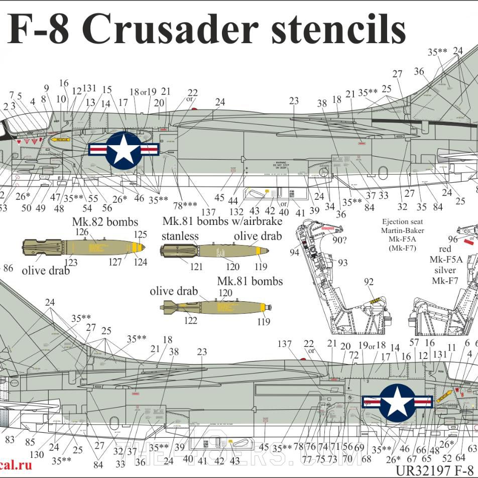 F-8 Crusader stencils UpRise Decals UR32197 1:32