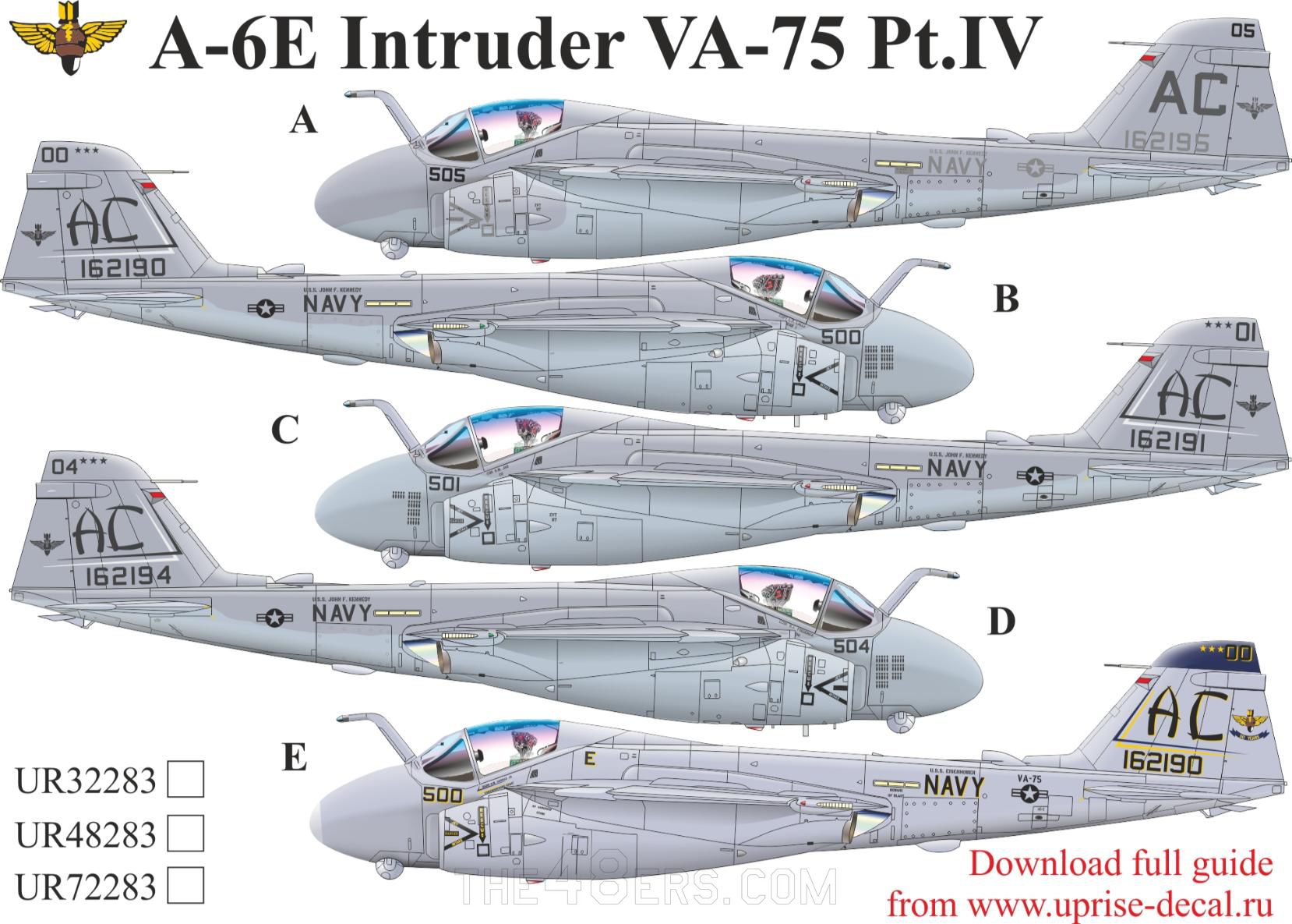 A-6A/E Intruder VA-75 Pt.IV with stencils UpRise Decals UR32283 1:32