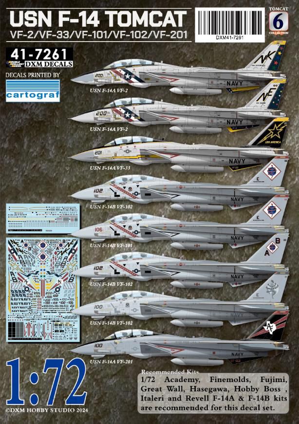 F-14 USN VF-2/VF-33/VF-101/VF-102/VF-201 Collection #6 DXM Decals 41 ...