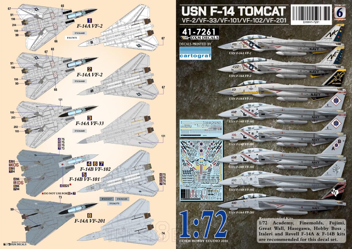 F-14 USN VF-2/VF-33/VF-101/VF-102/VF-201 Collection #6 DXM Decals 41 ...