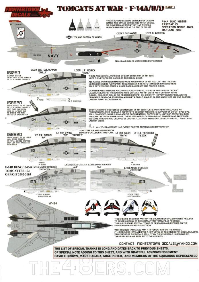 F-14 Tomcats At War Pt1 Redux Fightertown Decals 48083 1:48
