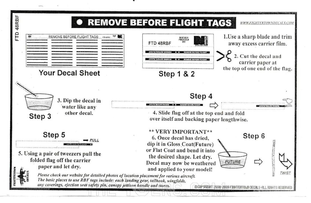 Remove Before Flight (RBF) Flags Fightertown Decals 48RBF 1:48
