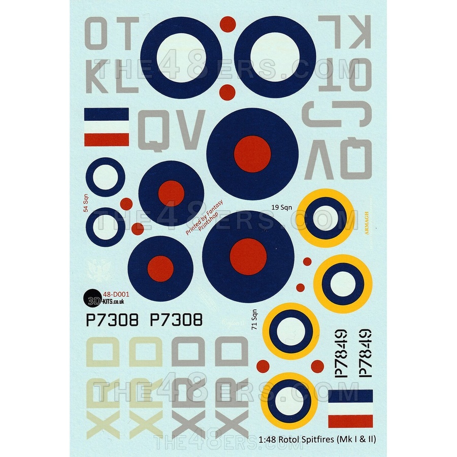 Rotol propeller Spitfires MK I & II decal sheet
